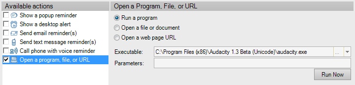VueMinder Pro and Ultimate Help - Open a Program, File, or URL