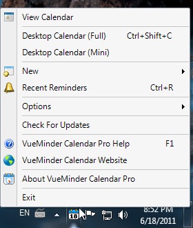 VueMinder Pro and Ultimate Help - Windows Task Tray Icon