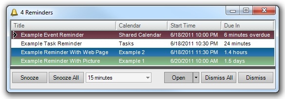 VueMinder Pro and Ultimate Help - Popup Reminder Window