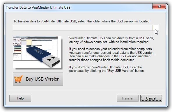 VueMinder Pro and Ultimate Help - Transfer Data to VueMinder USB