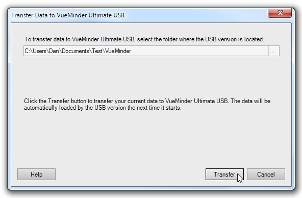 VueMinder Pro and Ultimate Help - Transfer Data to VueMinder USB