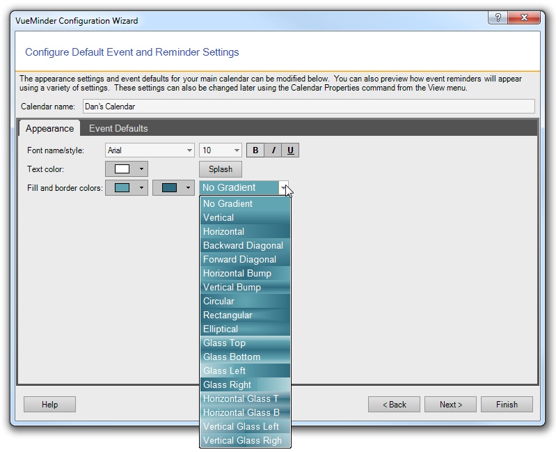 VueMinder Pro and Ultimate Help - Configuration Wizard - Event Defaults